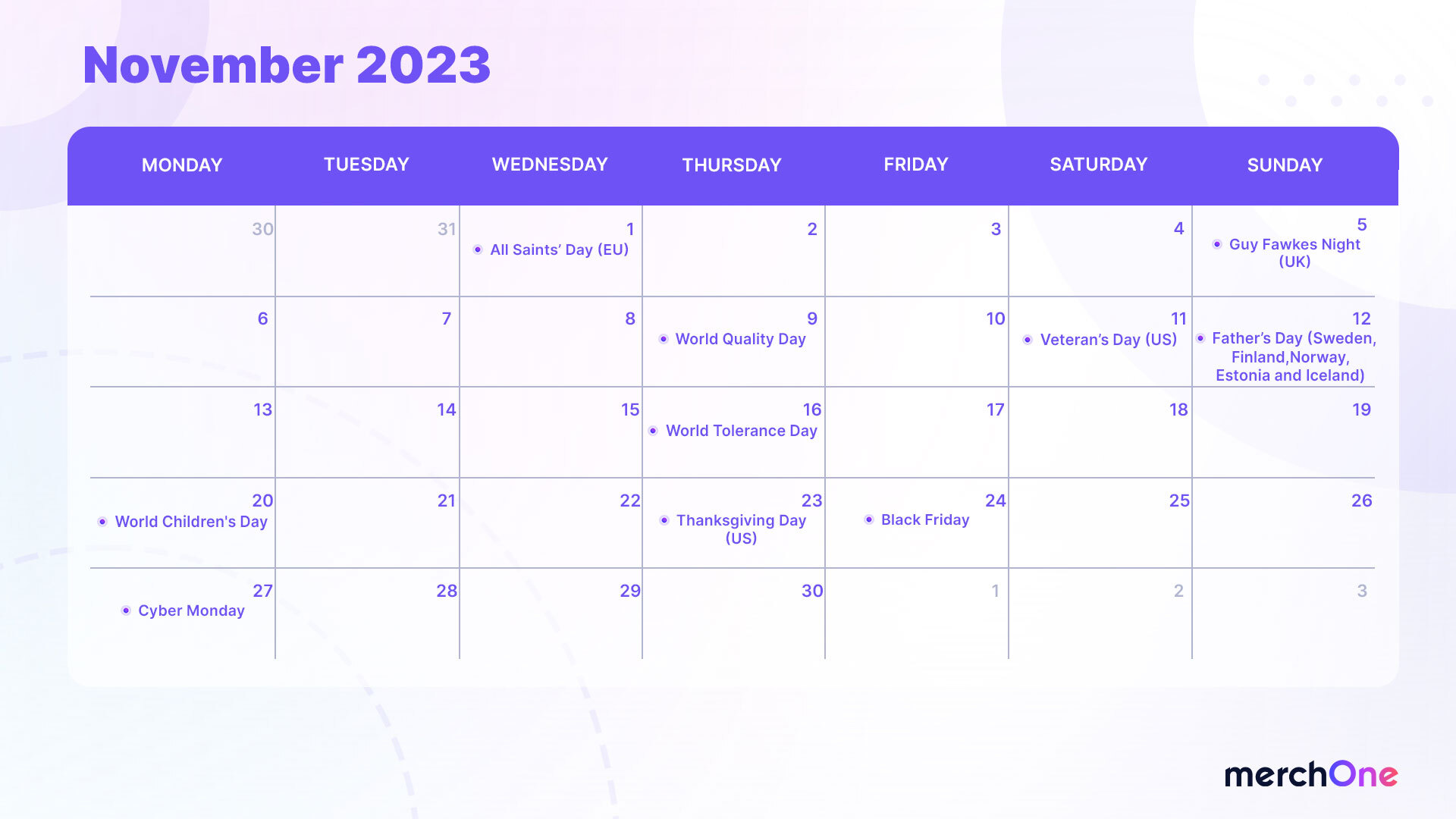 Q4 Calendar – Key Holidays and Trends for 2023 • merchOne